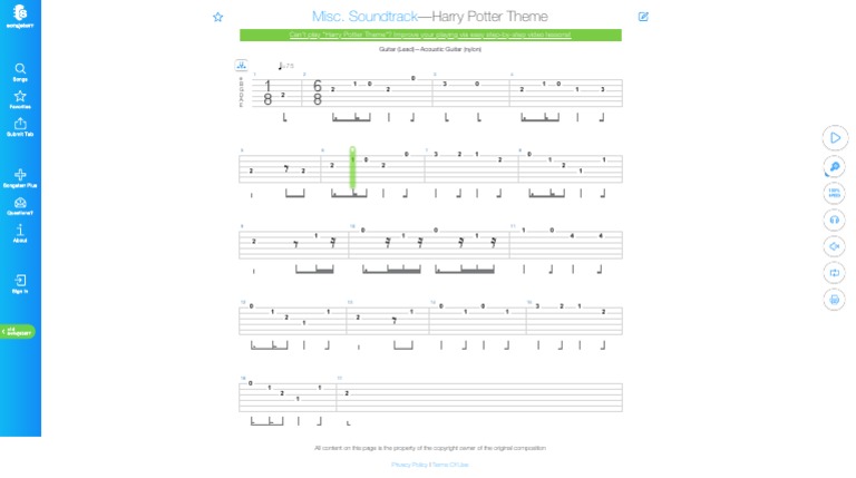 Harry Potter Theme Tab by Misc. Soundtrack - Guitar (Lead) - Acoustic ...