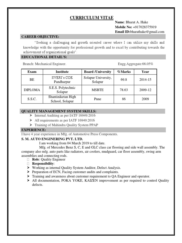 CV Bharat Hake-2019 | PDF | Car | Business