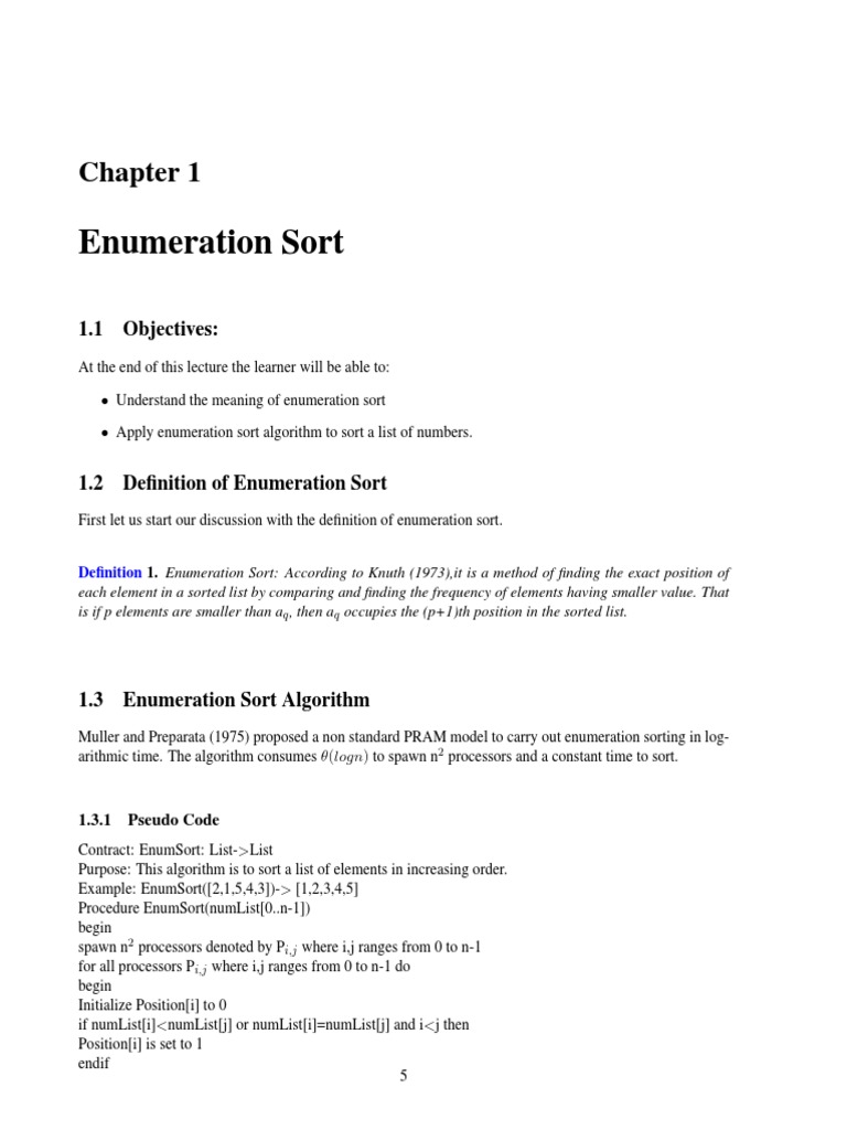 Enumeration Sort I PDF | PDF | Algorithms | Discrete Mathematics