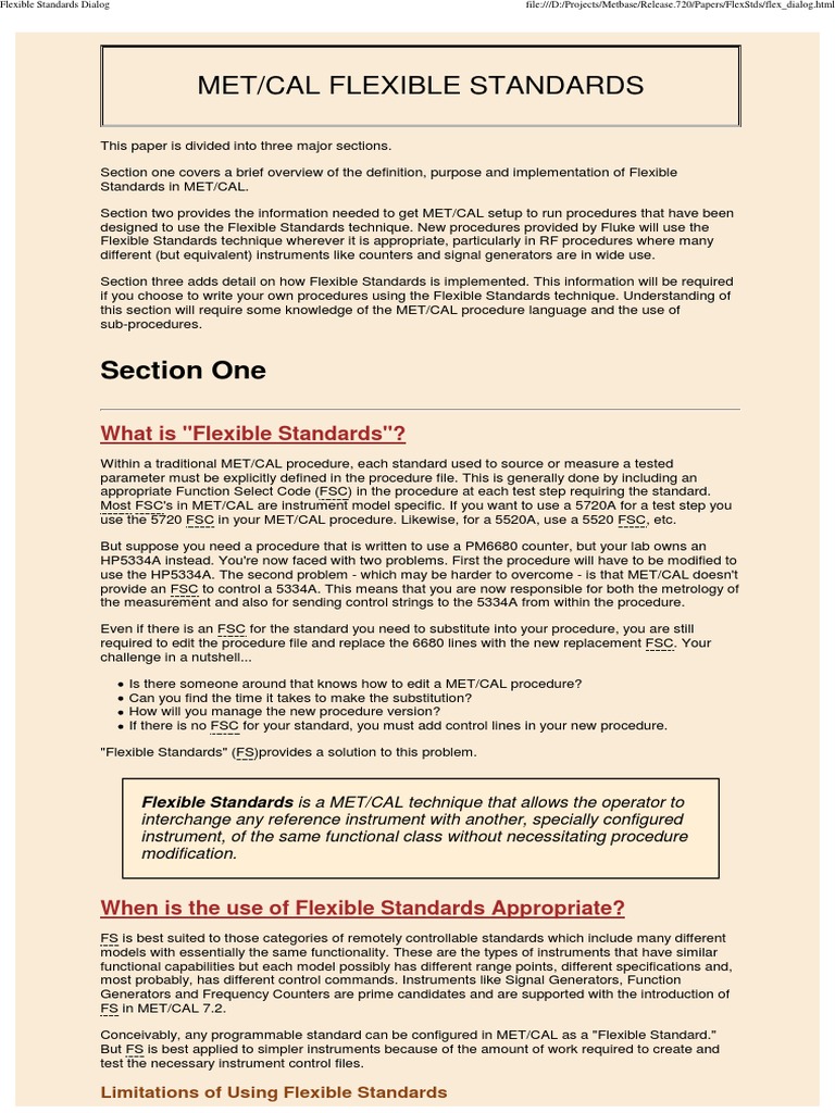 Met/Cal Flexible Standards: Section One | PDF | Subroutine | Calibration