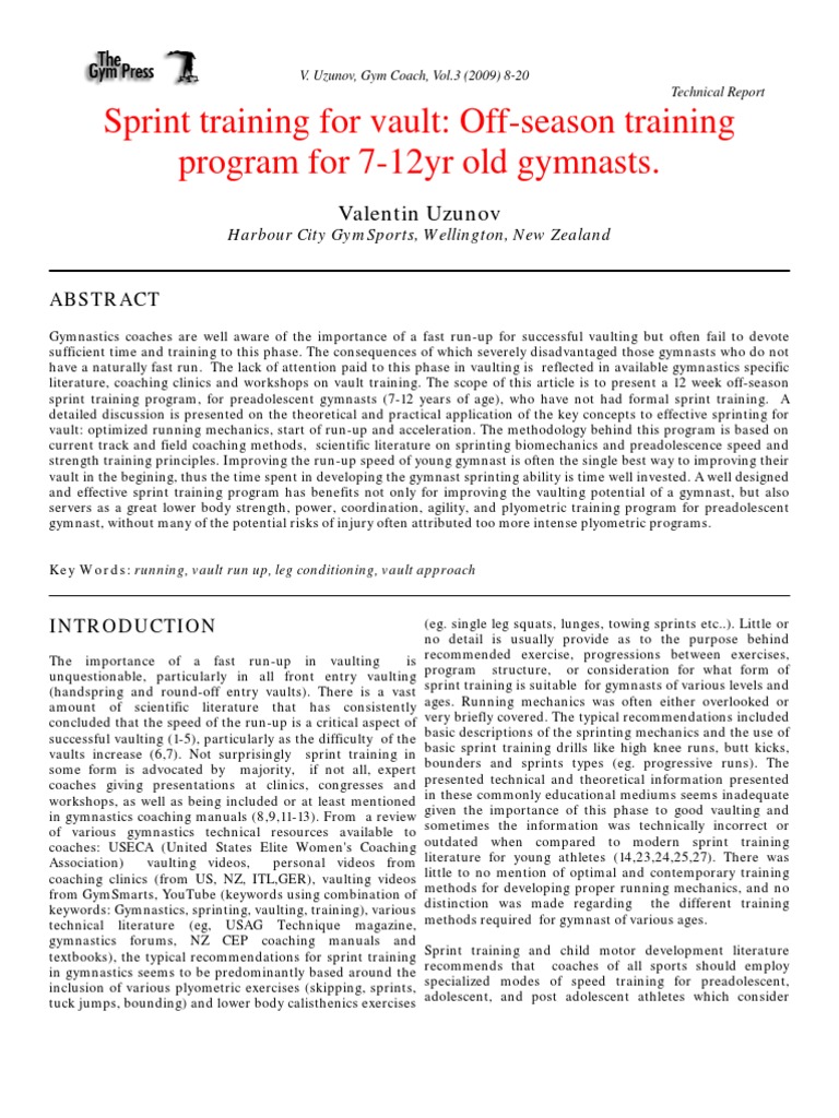 Sprint Training For Vault - Off-Season Training Program For 7-12yr Old ...