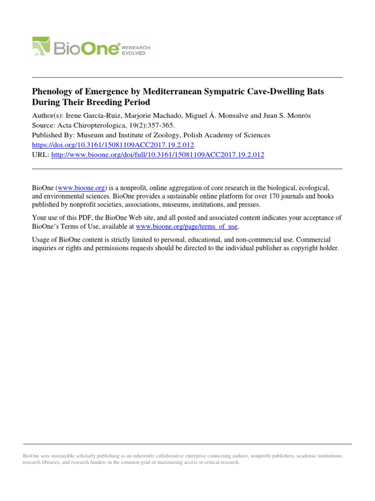 Phenology of Emergence by Mediterranean Sympatric Cave Dwelling Bats ...