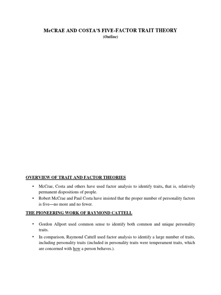 McCrae and Costa's Five-Factor Theory | PDF | Factor Analysis | Adaptation