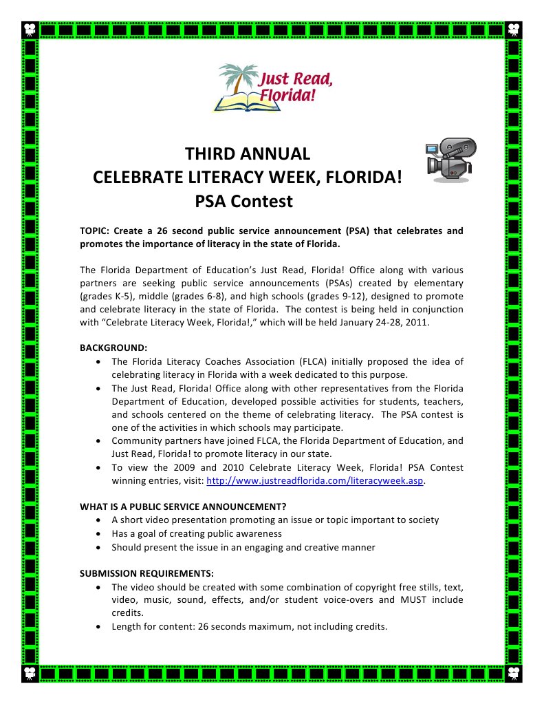 Florida Literacy Week PSA Contest 2021 | PDF | Literacy | Mass Media