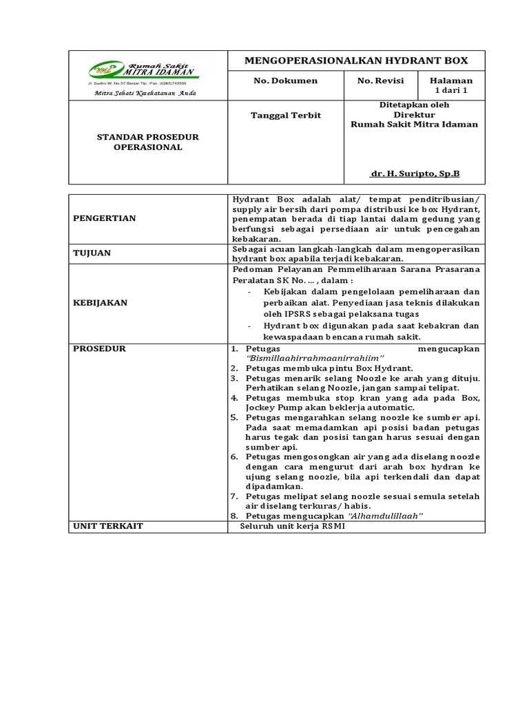 Sop - Mengoperasionalkan Hydrant Box | PDF