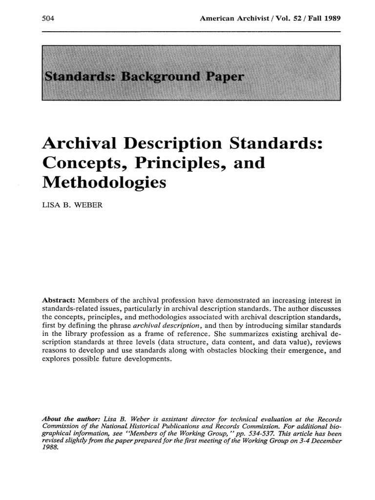 Archival Description Standards - Concepts, Principles, and ...