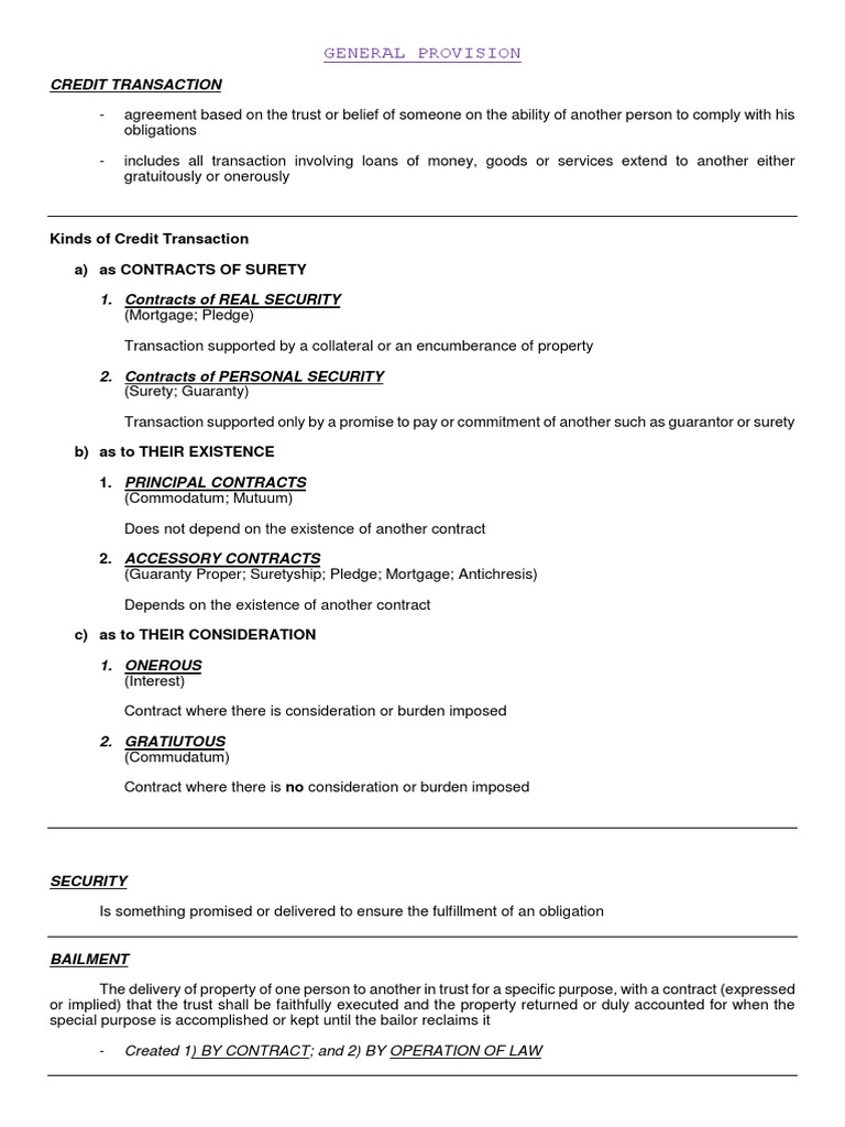 Credit Transaction Notes - Part 1 | PDF | Guarantee | Credit