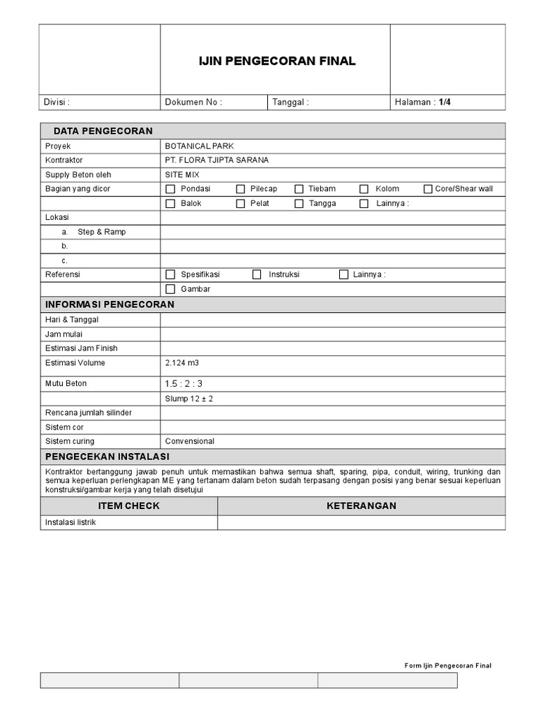 Format Ijin Pengecoran | PDF