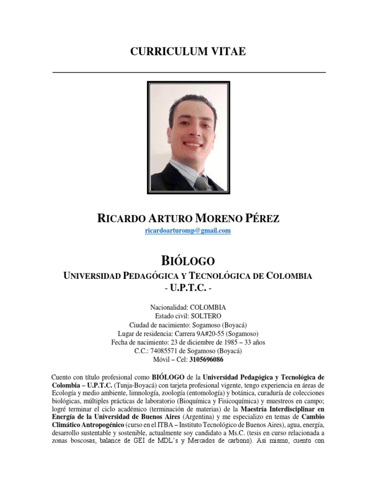 CV - Moreno-Perez, R. A. - 2019 PDF | PDF | Ecología | Colombia