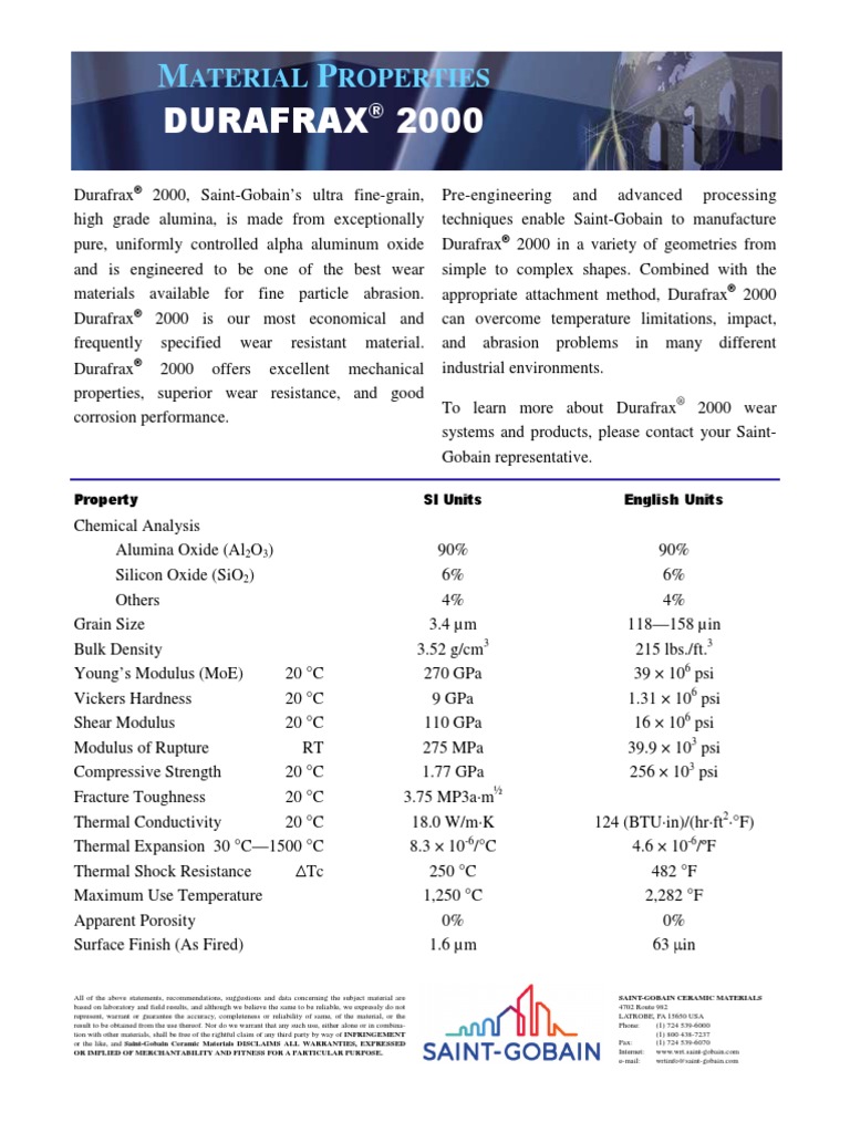 Durafrax 2000 Alumina en 1039 Tds | PDF | Wear | Aluminium Oxide
