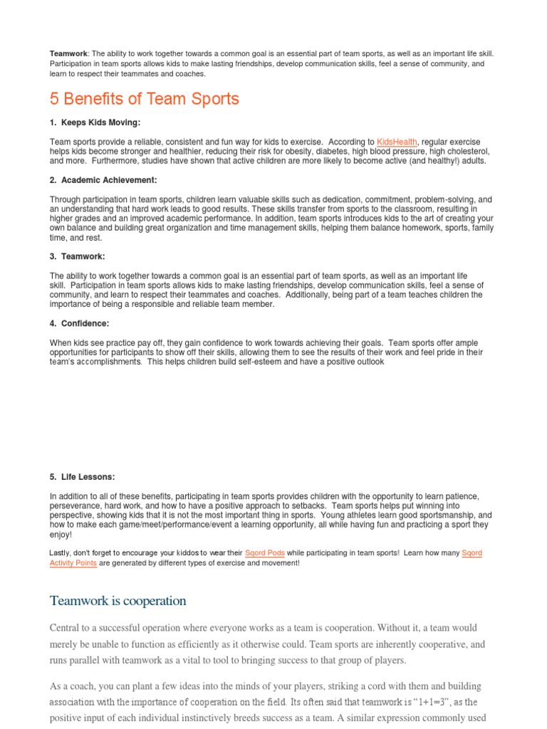 5 Benefits of Team Sports: 1. Keeps Kids Moving | PDF | Basketball ...