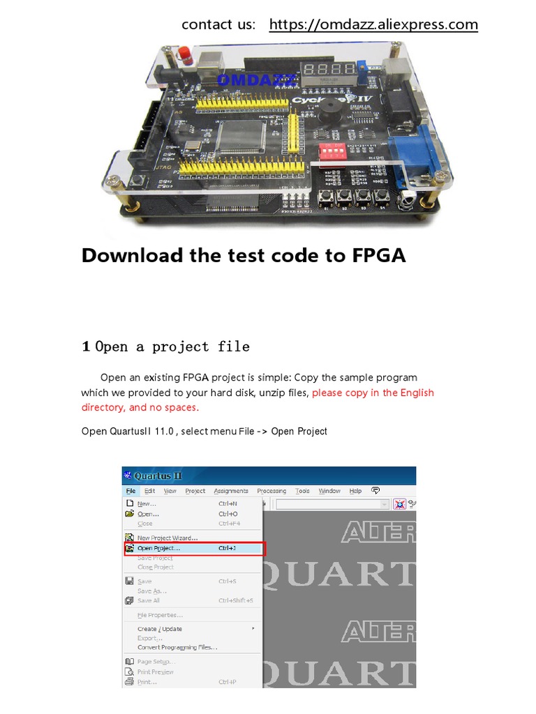 Downloading FPGA Test Code Instructions | PDF
