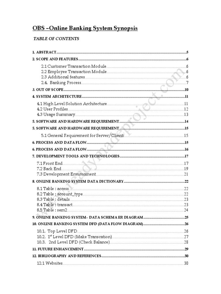 OBS - Online Banking System Synopsis | PDF | Online Banking | Banks ...