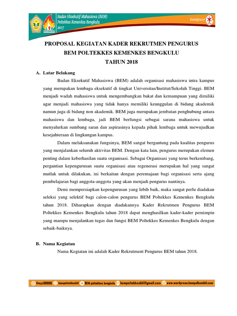 Proposal Kegiatan Kader Rekrutmen Pengurus | PDF