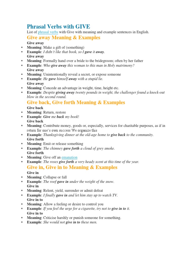 Phrasal Verbs With GIVE | PDF
