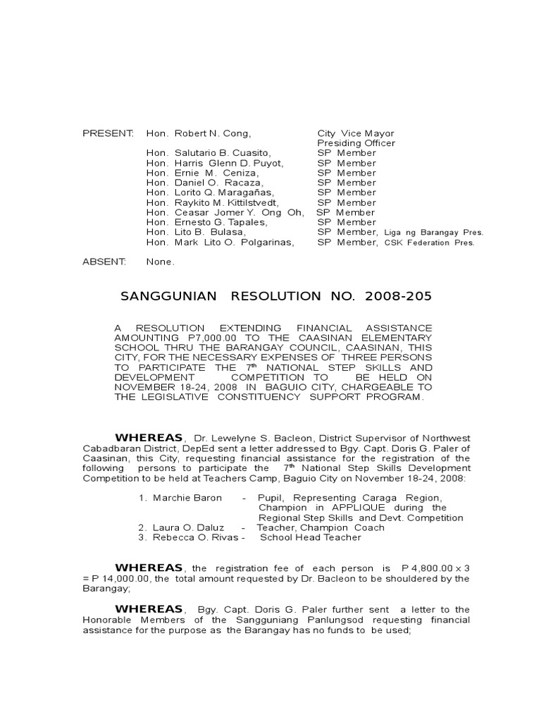 Cabadbaran Sanggunian Resolution No. 2008-205 | PDF | Government
