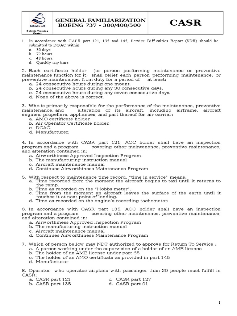 General Familiarization BOEING 737 - 300/400/500: Batavia Training ...