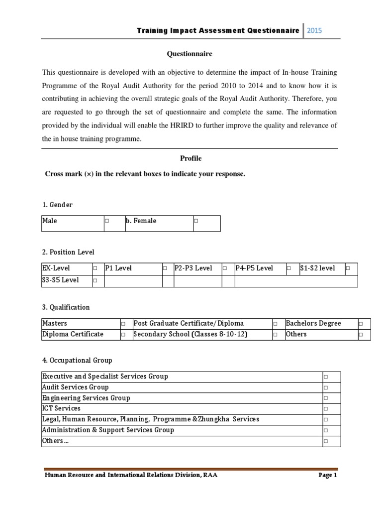Training Impact Assessment Questionnaire | PDF | Cognition | Learning