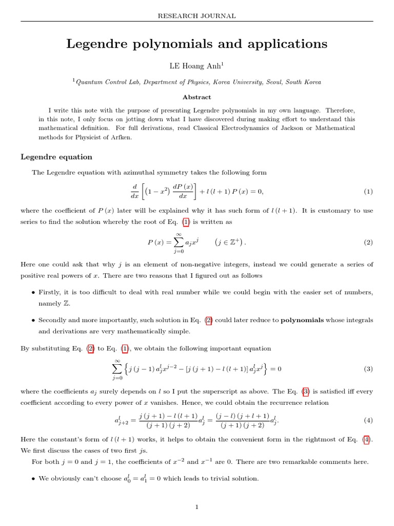 Legendre Polynomials 20190412 | PDF | Polynomial | Equations