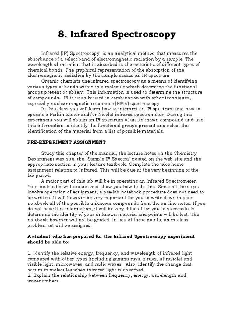 08 - Infrared Spectroscopy Manual | PDF | Infrared Spectroscopy ...
