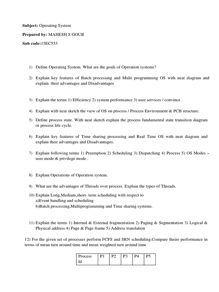 Operating Systems Question Bank and Solution | PDF | Message Passing ...