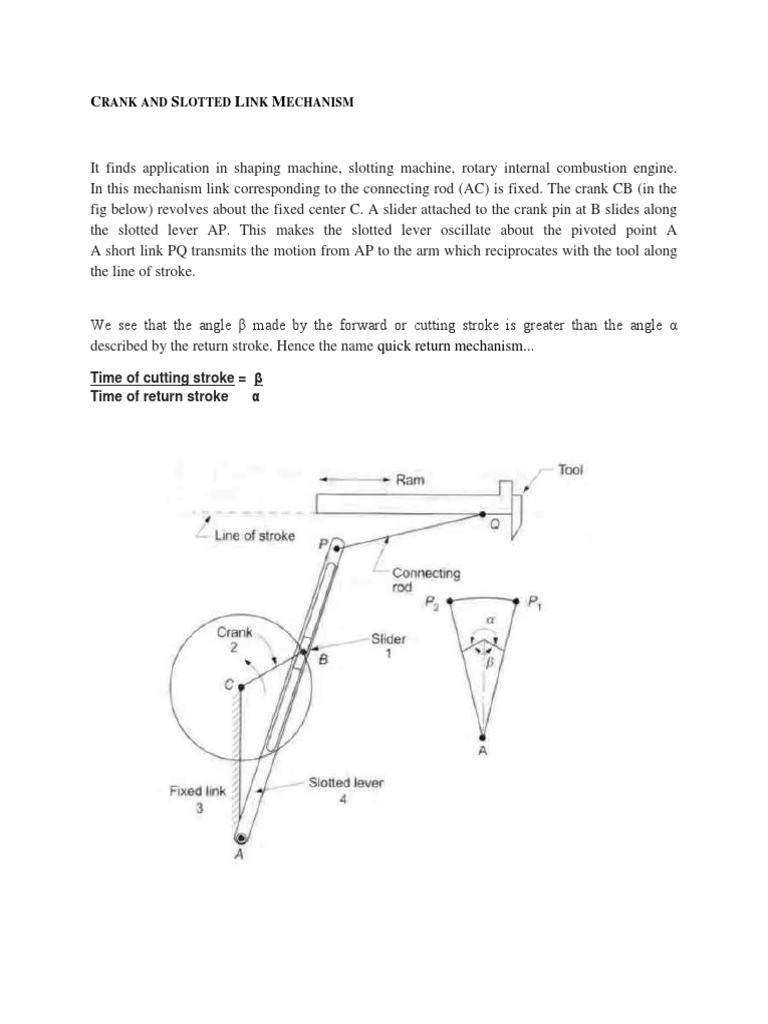 Crank and Slotted Link Mechanism Explained | PDF | Machines | Gear