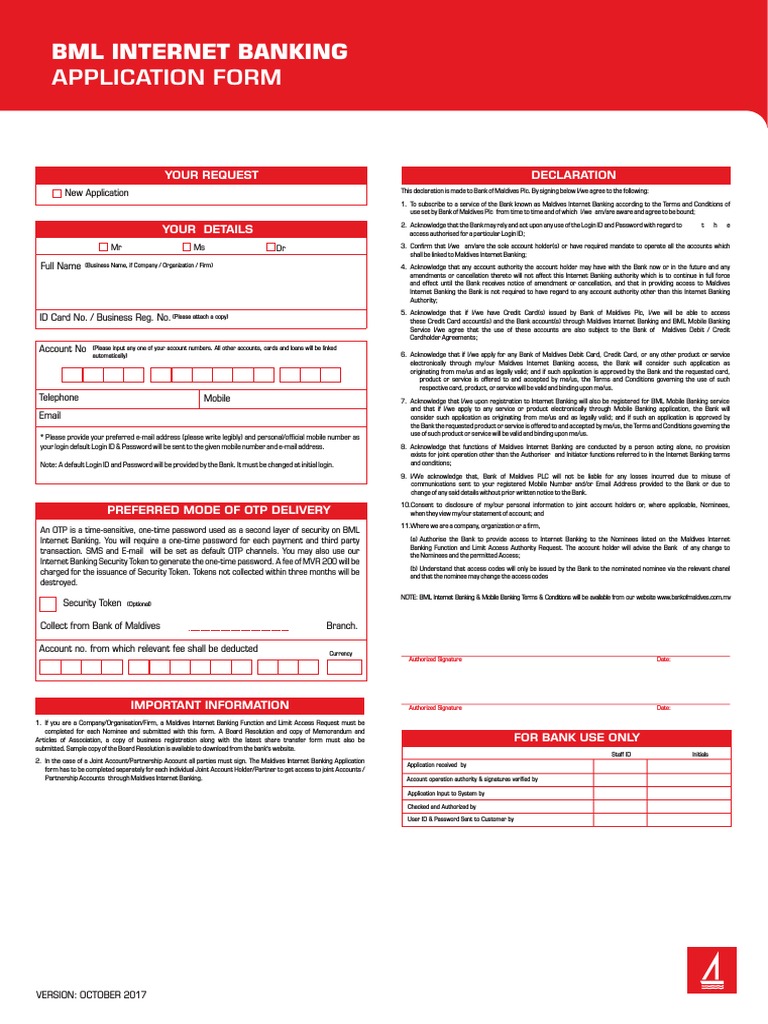 BML Internet Banking Application Form | PDF | Online Banking | Banks ...