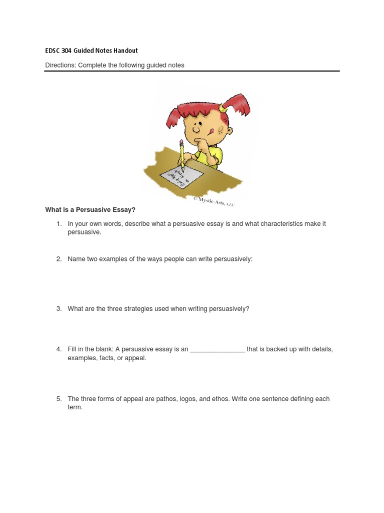 EDSC 304 Guided Notes Handout: What Is A Persuasive Essay? | PDF ...