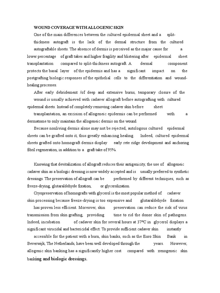 Wound Coverage With Allogenic Skin: Ing and Biologic Dressings | PDF ...