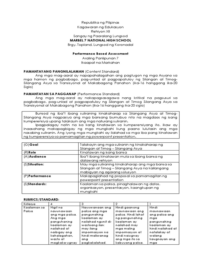 Performance Task Grade 7 4th Quarter | PDF