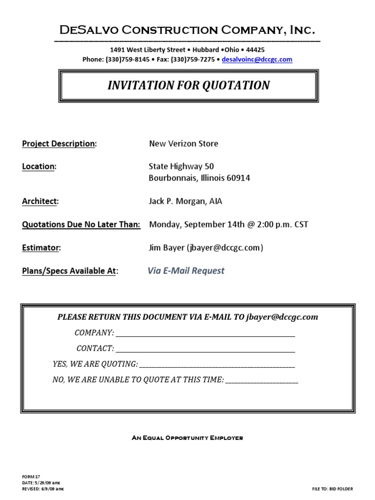 Invitation For Quotation: Desalvo Construction Company, Inc | PDF