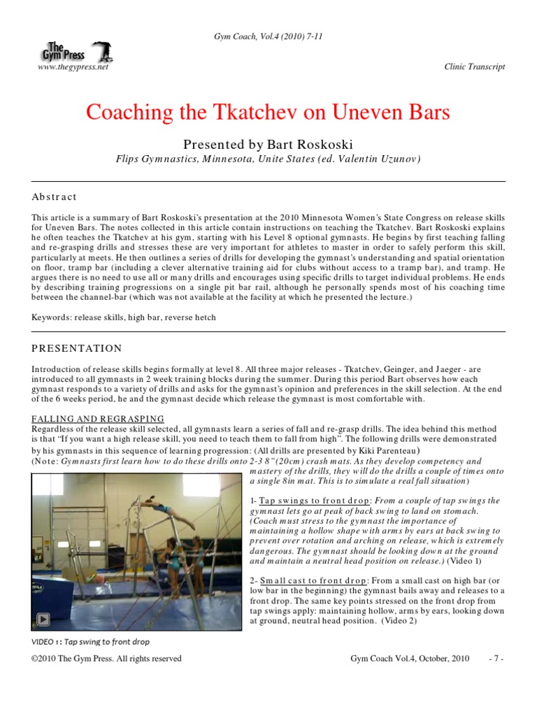 Coaching The Tkatchev On Uneven Bars | PDF | Gymnastics | Sports