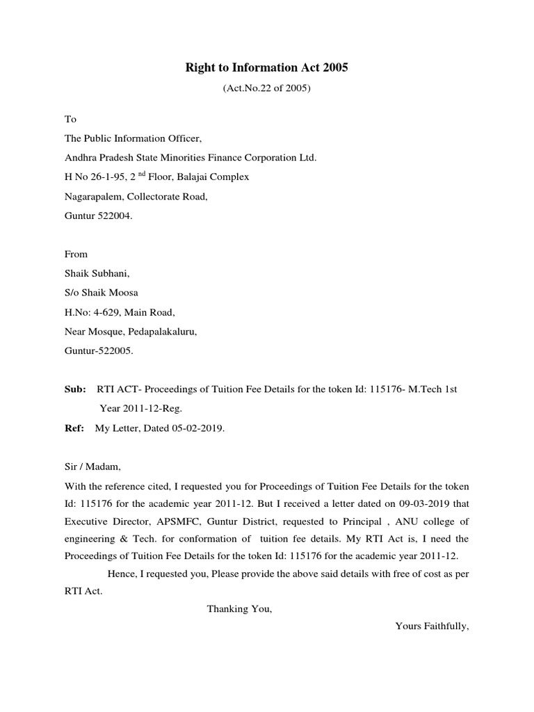 Right To Information Act 2005: Sub: RTI ACT-Proceedings of Tuition Fee ...