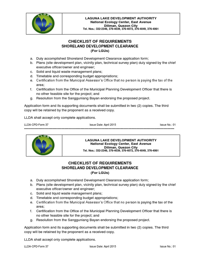 Checklist of Requirements: Shoreland Development Clearance | PDF ...