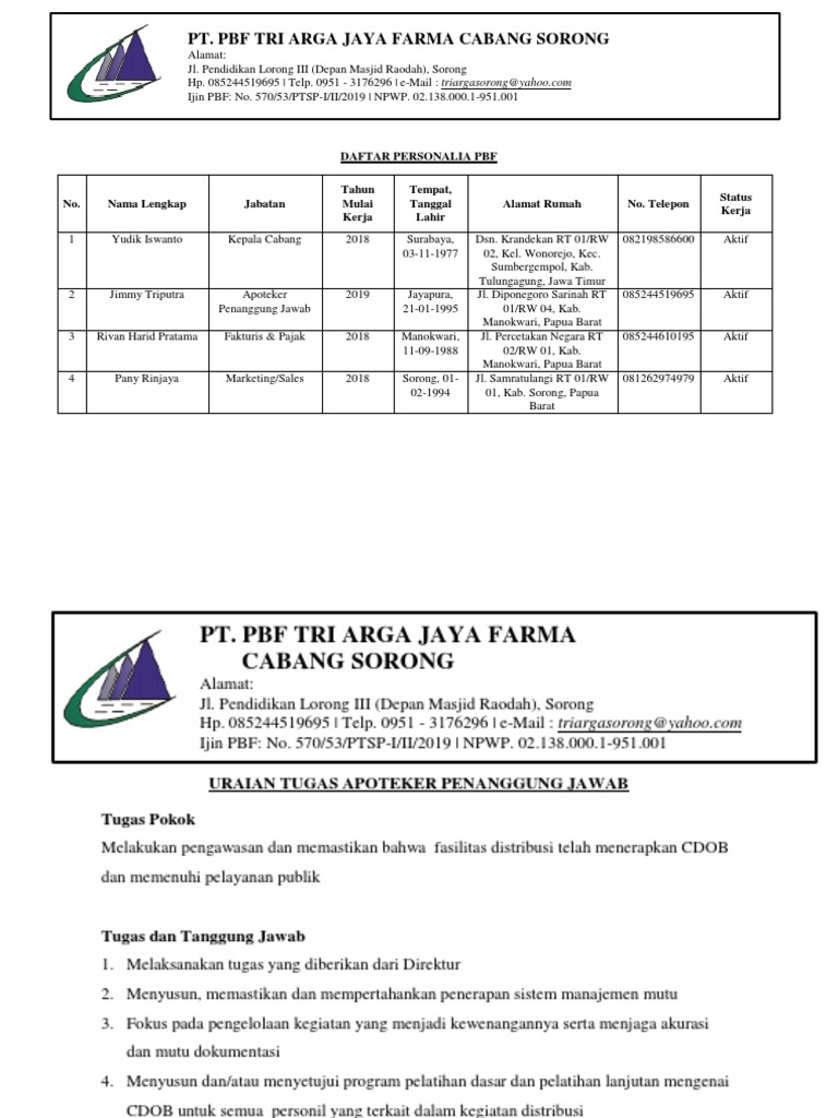 Daftar Personalia PBF | PDF