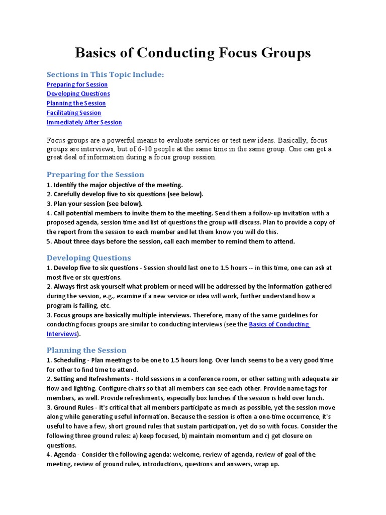 Basics of Conducting Focus Groups | PDF | Focus Group | Cognition