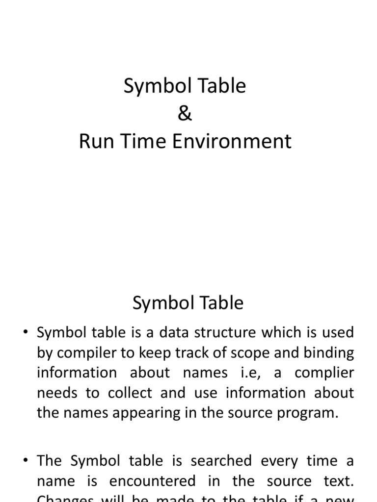 Symbol Table Run Time Environment | PDF | Scope (Computer Science) | Variable (Computer Science)