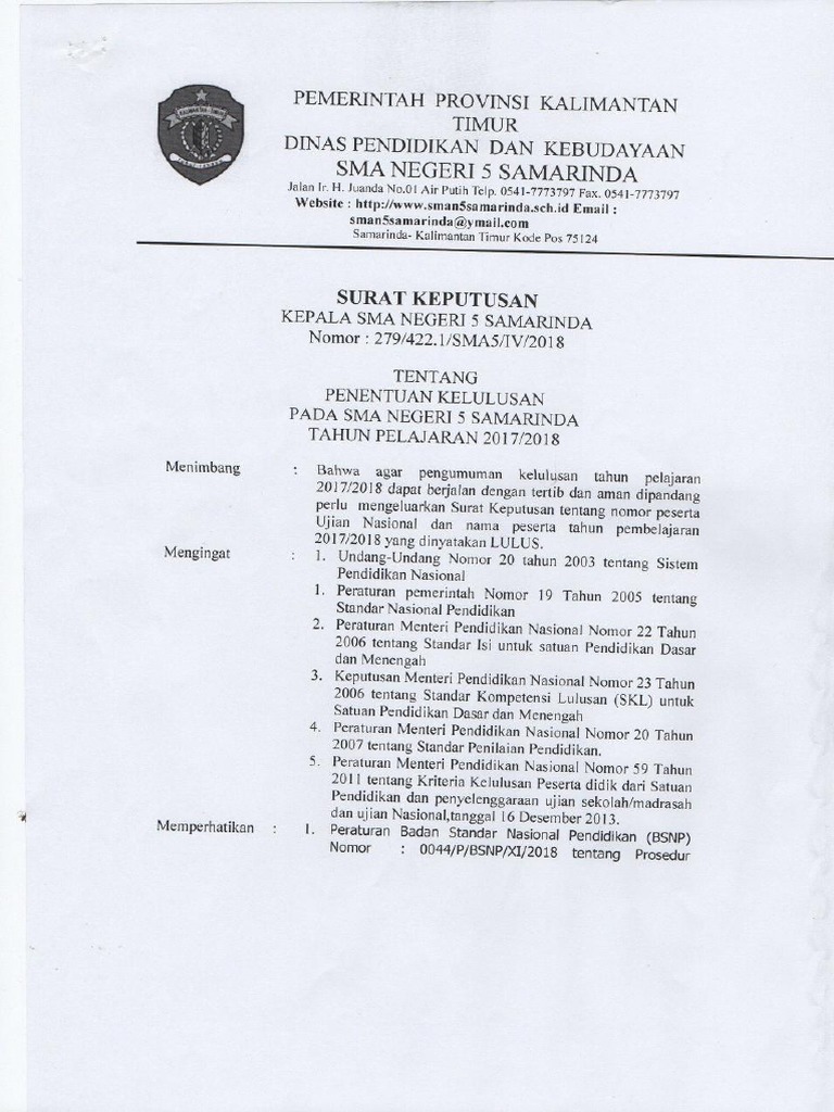 Surat Keputusan Kelulusan | PDF