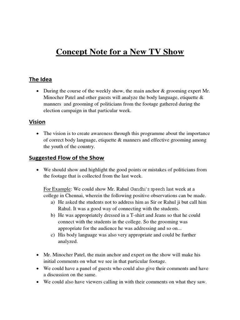 Concept Note For A New TV Show: The Idea | PDF