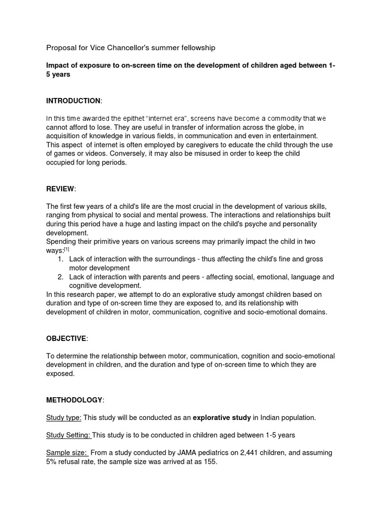 Proposal For Vice Chancellor's Summer Fellowship | PDF | Child ...