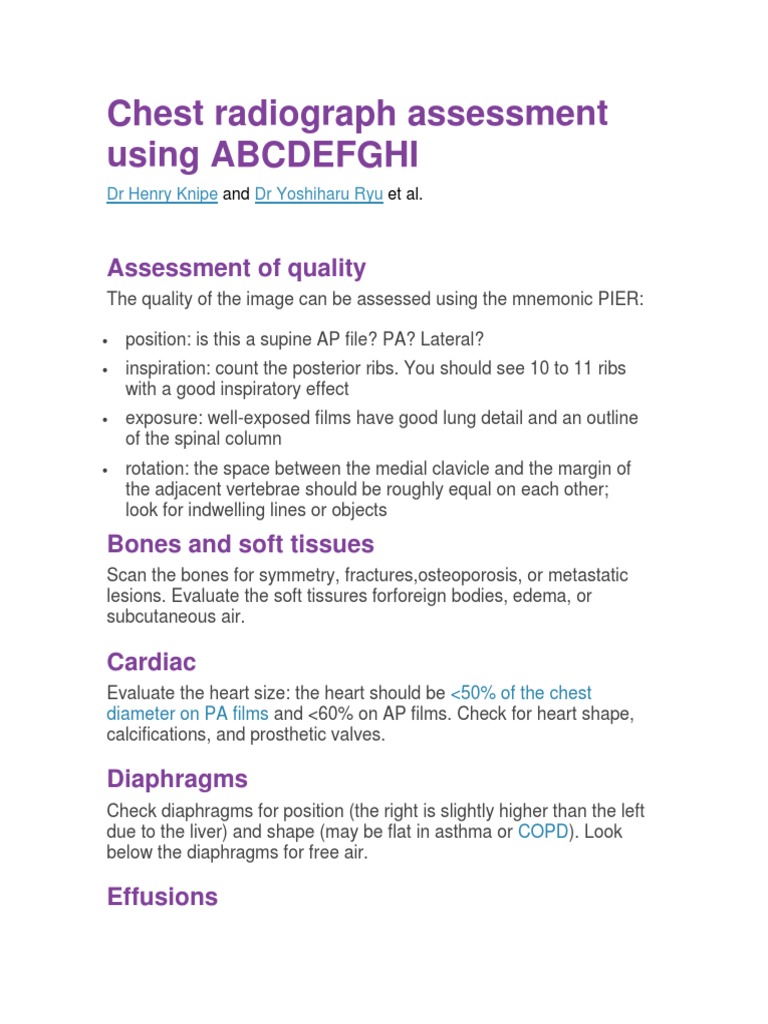 Chest Radiograph Assessment Using ABCDEFGHI | PDF