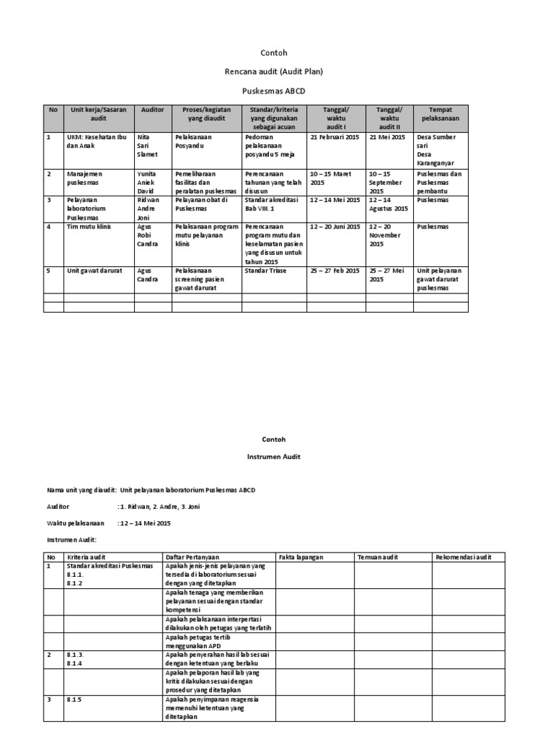 Contoh Audit Plan Dan Instrumen Audit | PDF