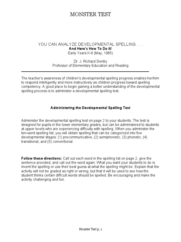 Monster Spelling Test | PDF | Spelling | Orthography
