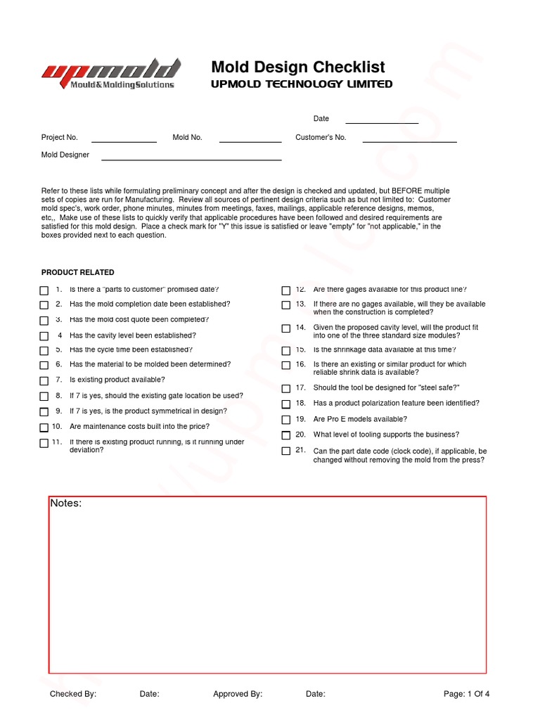 Mold Design Checklist | PDF | Mechanical Engineering | Industrial Processes