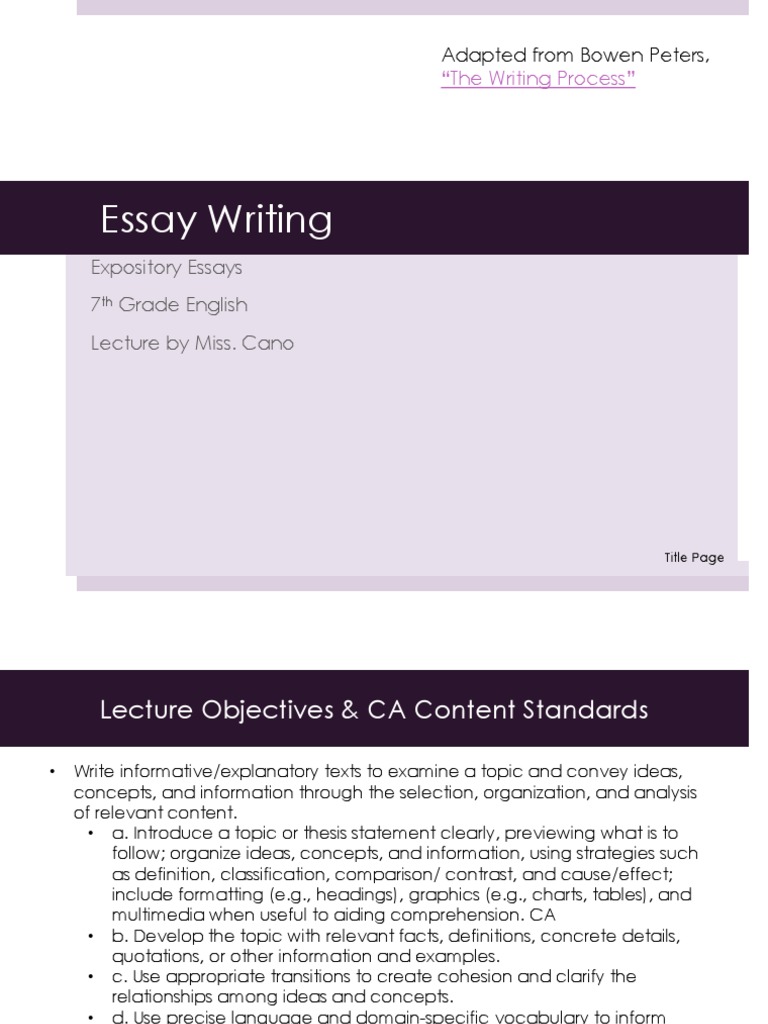 Essay Writing: Expository Essays 7 Grade English Lecture by Miss. Cano ...