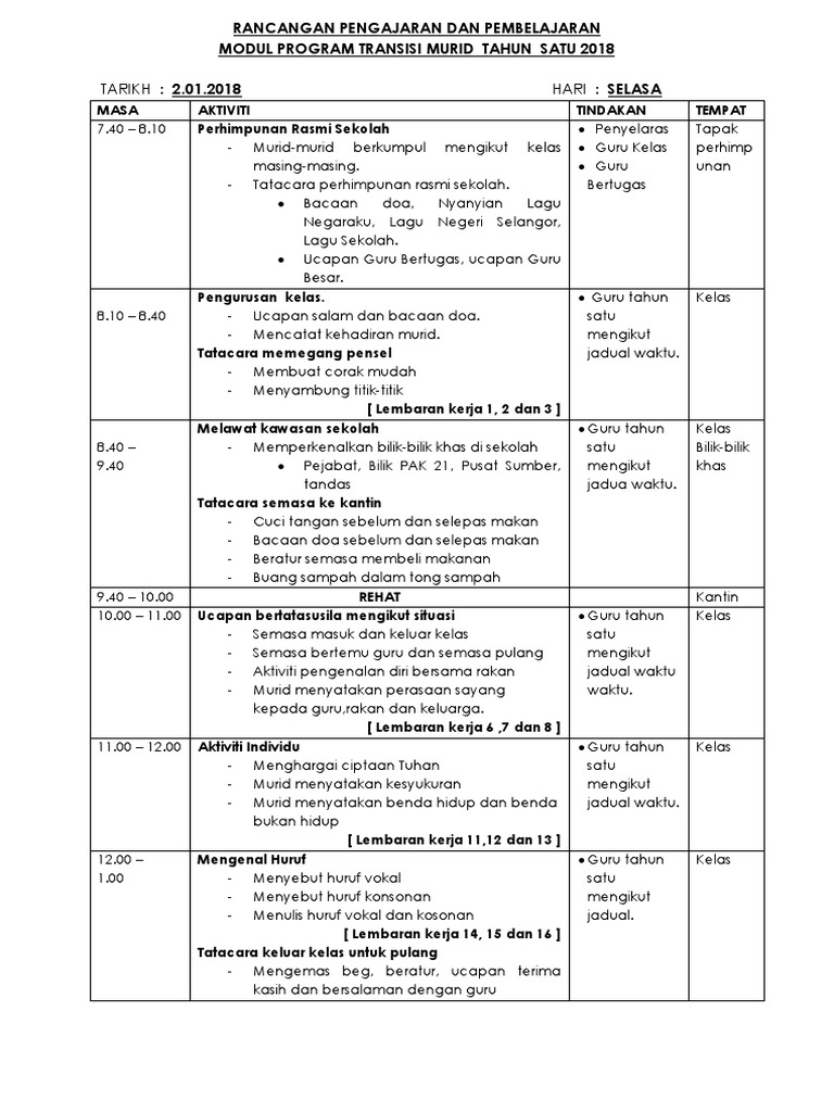 RPH Transisi 2018 2 Minggu | PDF