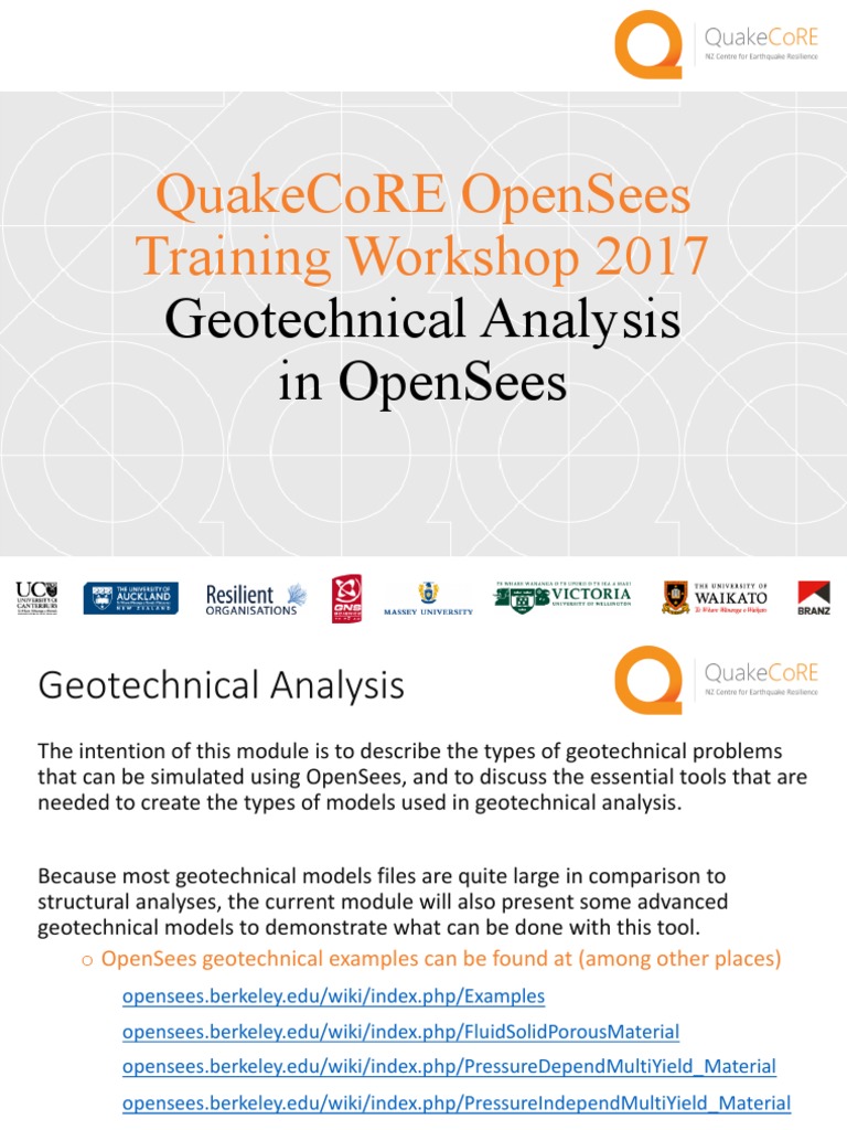 Quakecore Opensees Training Workshop 2017: Geotechnical Analysis in Opensees | PDF | Stress ...