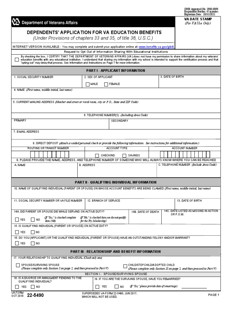 Vba 22 5490 Are | PDF | G.I. Bill | United States Department Of ...