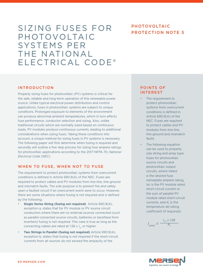 MERSEN - Sizing Fuses of PV Systems Per NEC | PDF | Fuse (Electrical ...