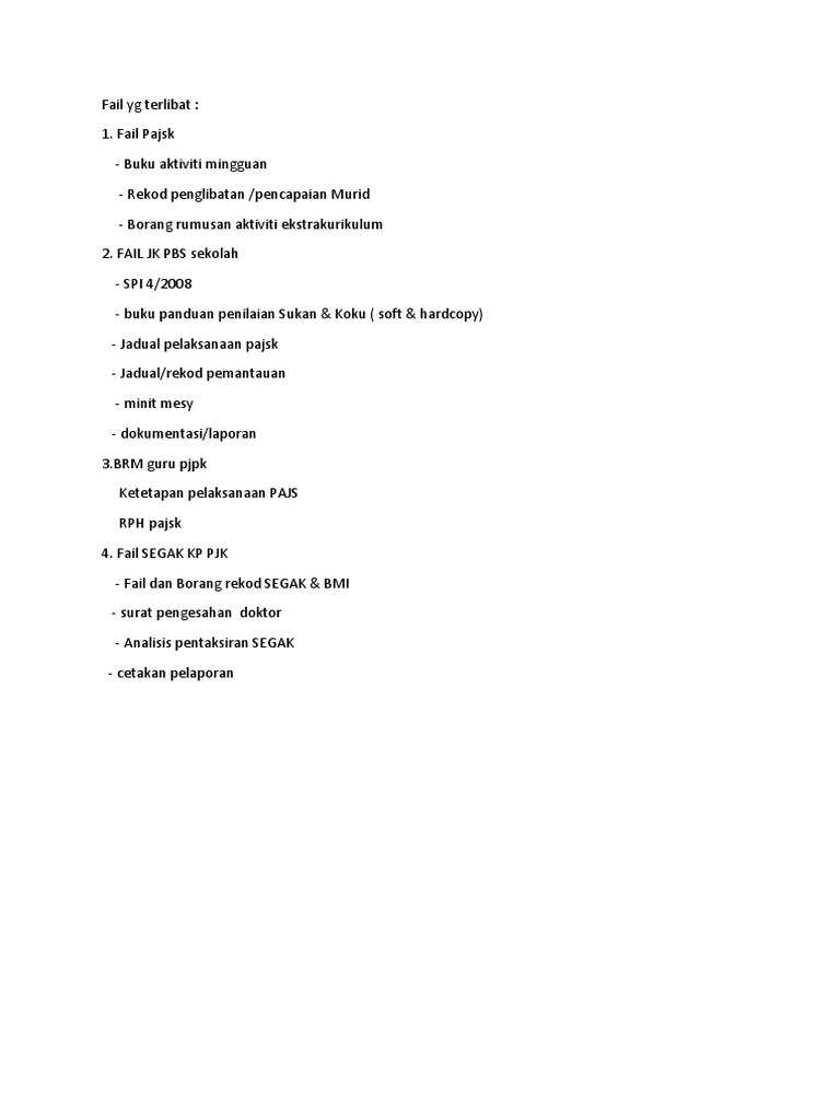 PBS PAJSK Keperluan Fail 2018 | PDF